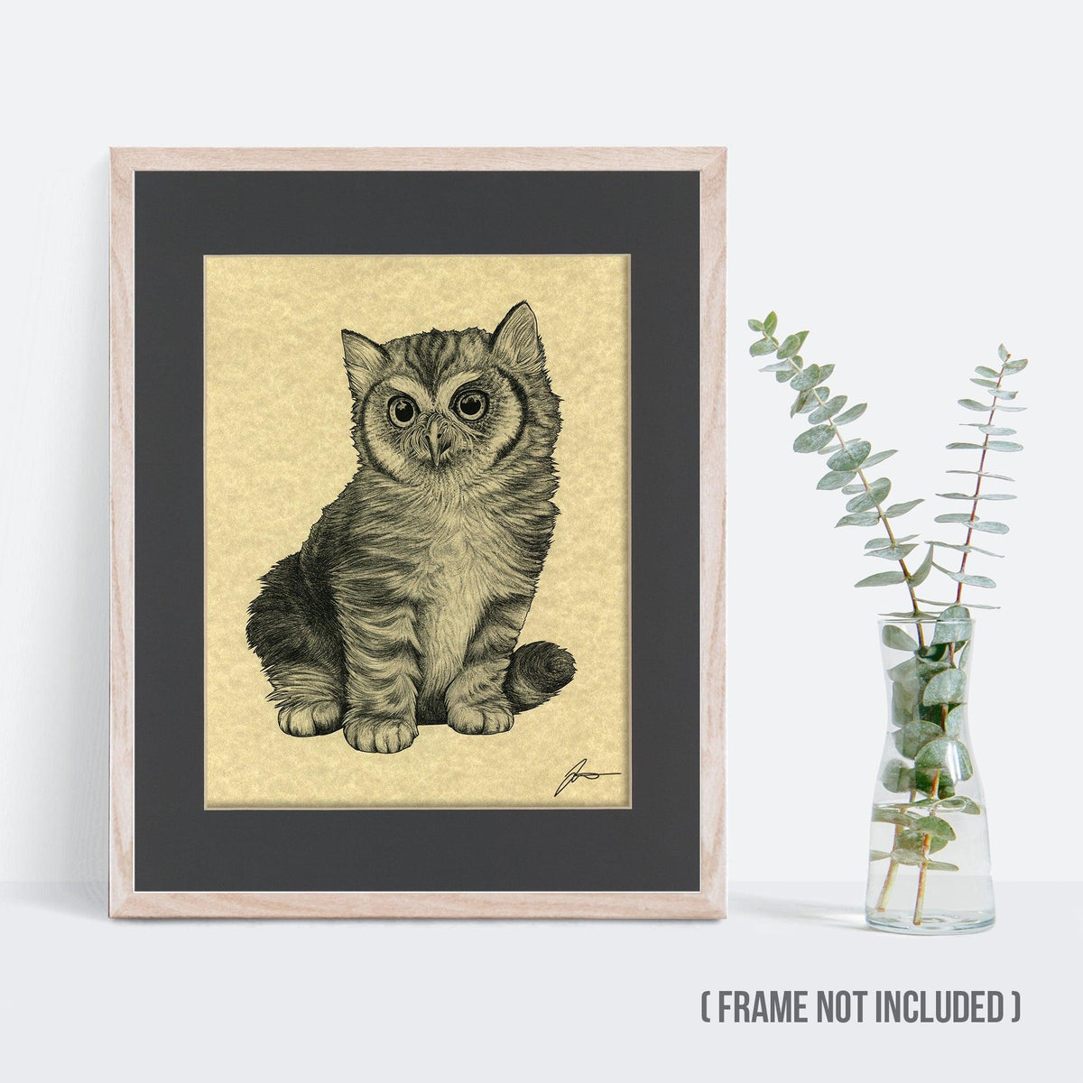 Meowl | Cat + Owl Hybrid Animal | 11x14" Parchment Print - Whatif Creations