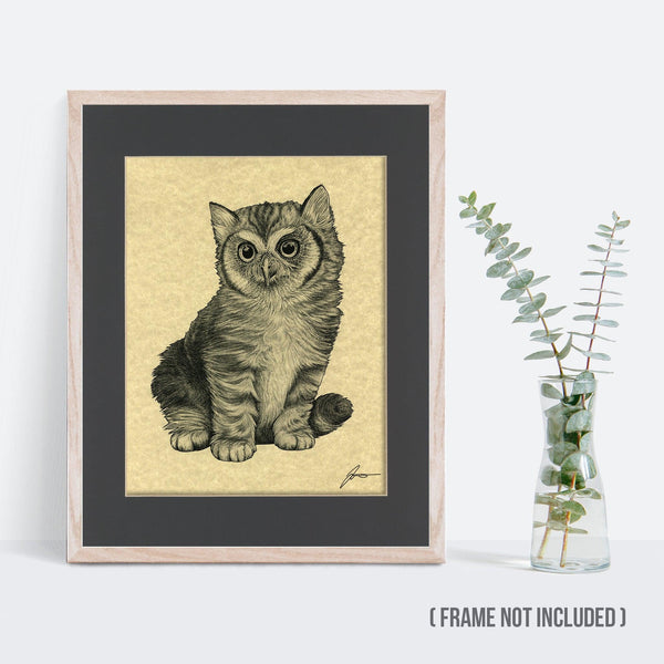 Meowl | Cat + Owl Hybrid Animal | 11x14" Parchment Print - Whatif Creations