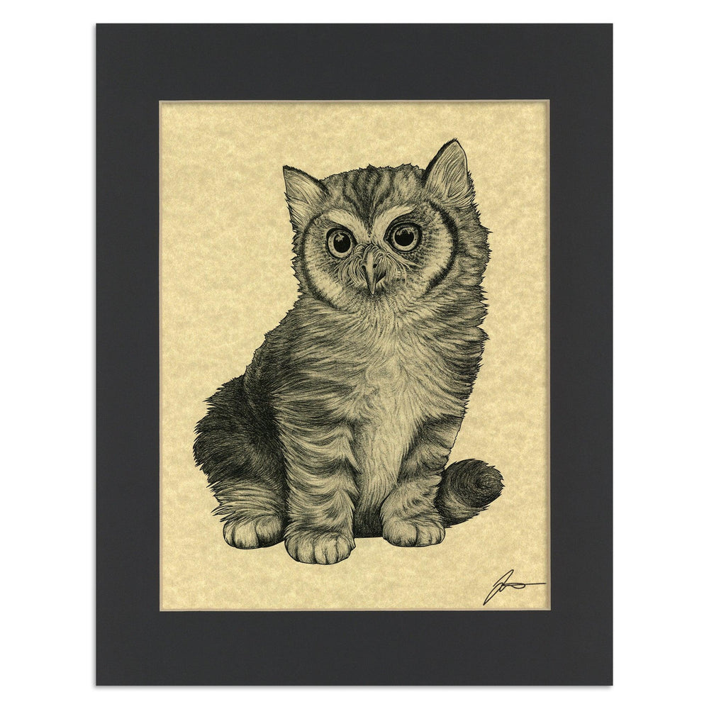 Meowl Cat Owl Hybrid Animal 11x14 Parchment Print Whatif Creations